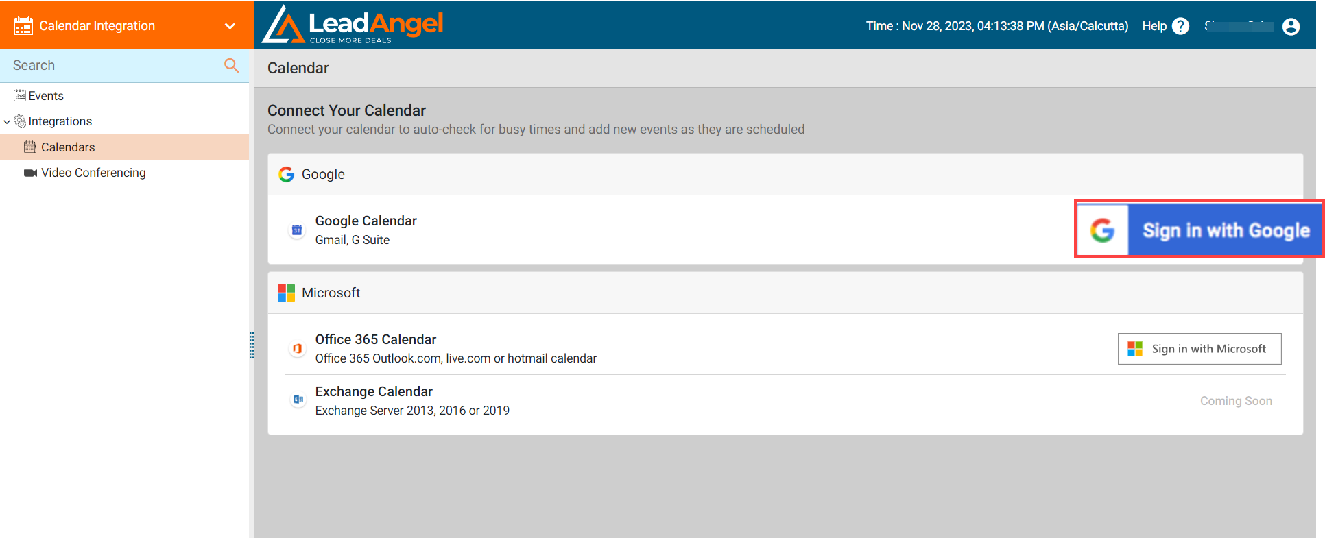 1. Integration with Google/Microsoft calendar | LeadAngel