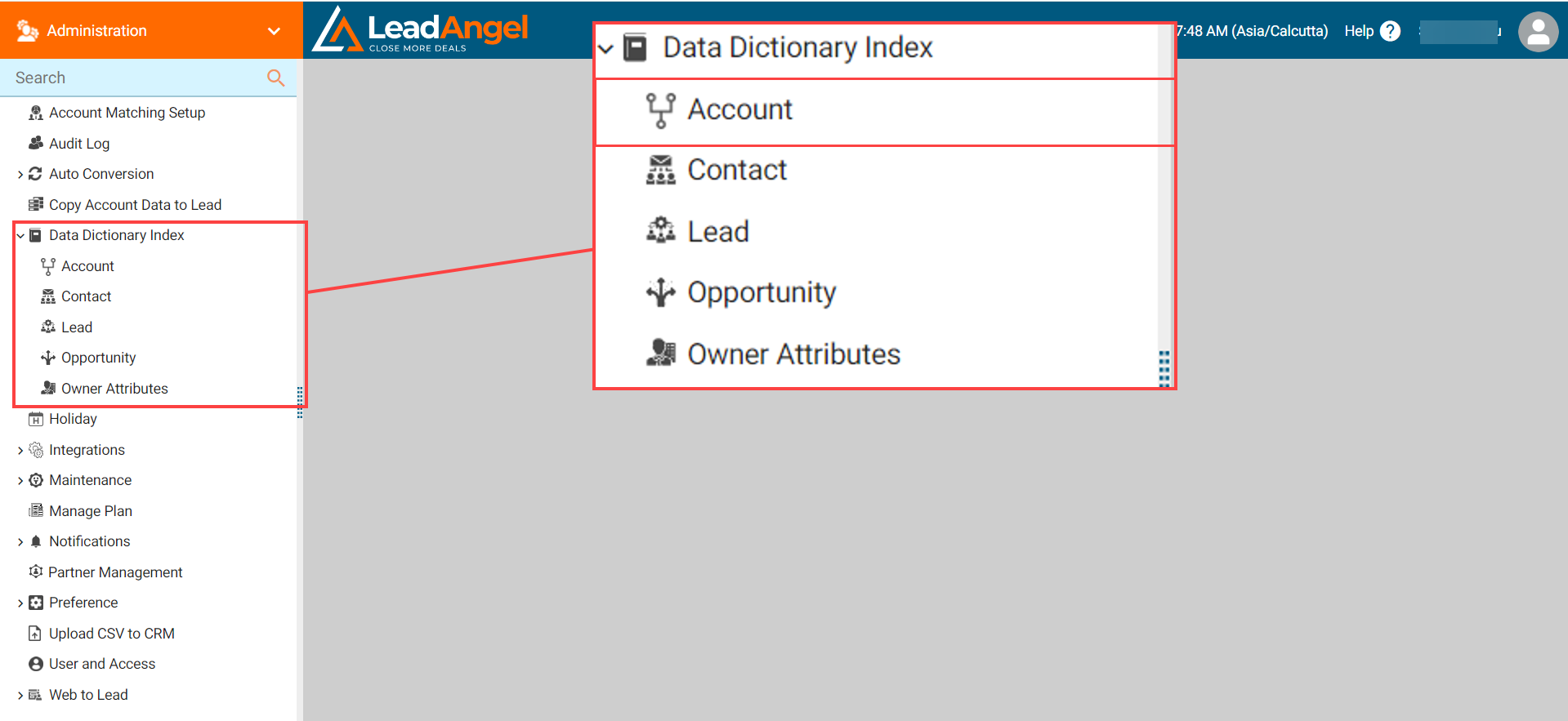 Account Data Dictionary Index | LeadAngel